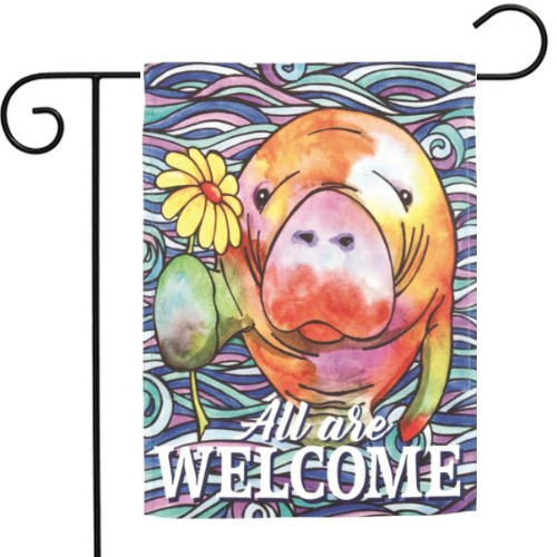 All Are Welcome Manatee Garden Flag | Klig's Kites